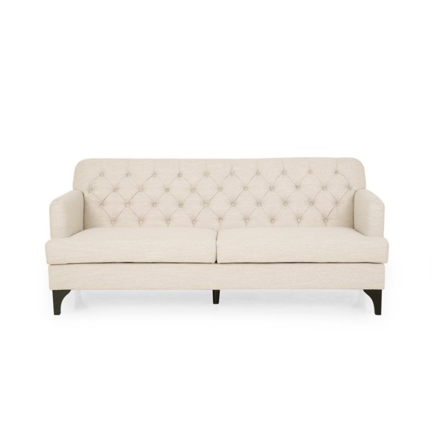 Noble House Ari Contemporary Tufted Fabric 3 Seater Sofa, Beige, Dark ...