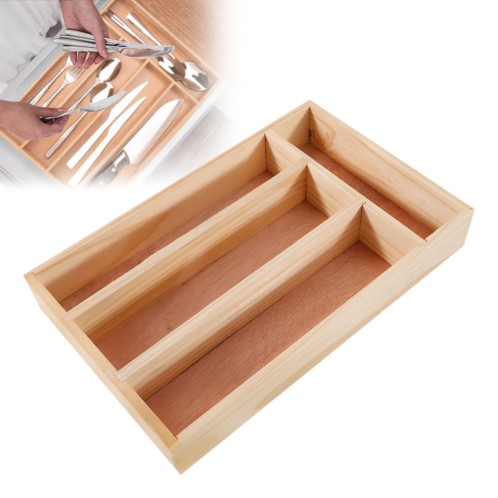 Click here for North Folk Pinewood Cutlery Organizer Box With 4 C... prices