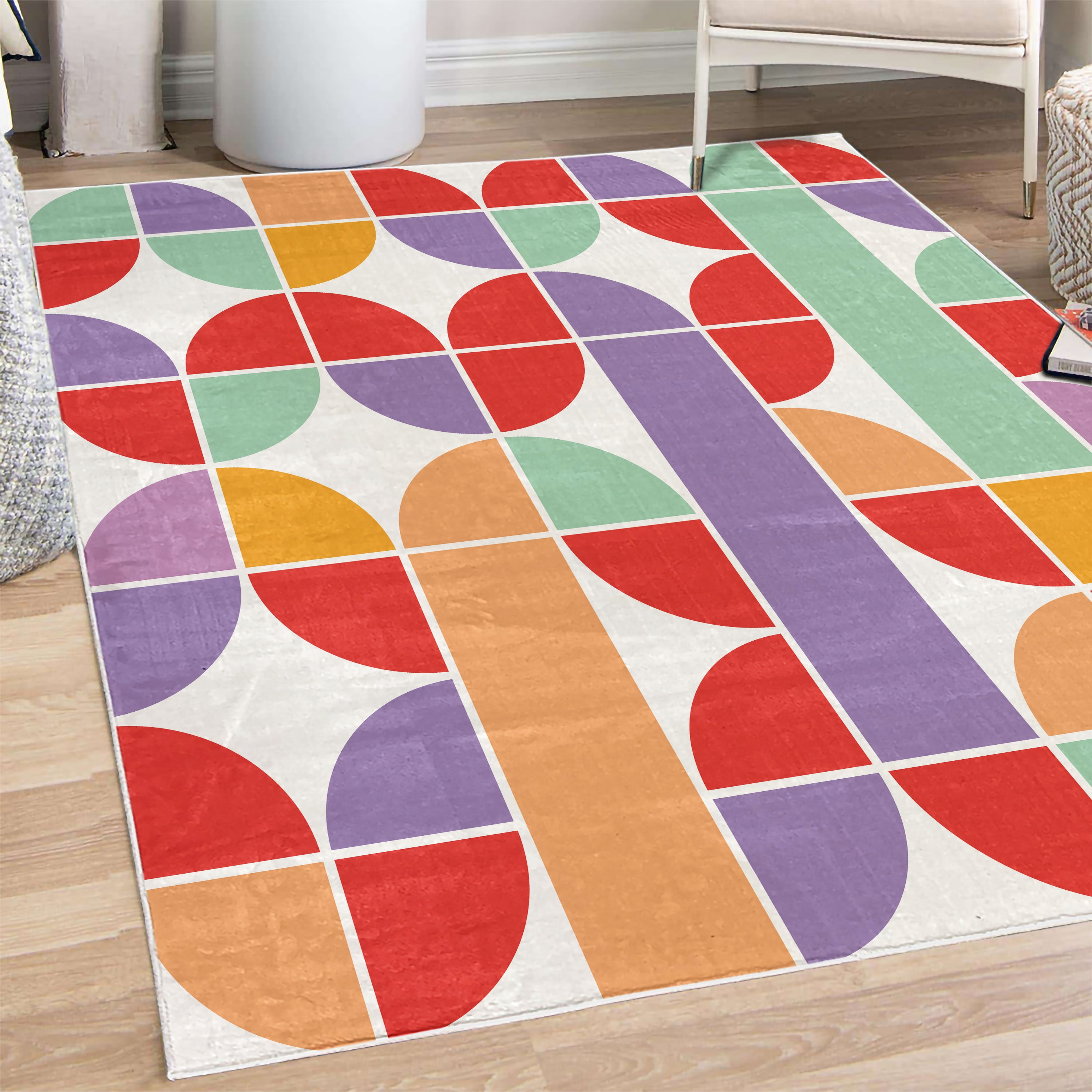 Retro Decorative Rug, Pop Art Funky Unusual Geometric Forms Mosaic ...