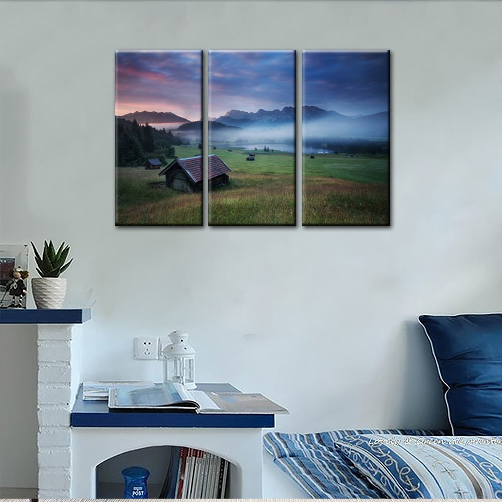 TISHIRON 3PCS Framed Canvas Wall Art Set,36"x24" Lake in Dusk Canvas ...