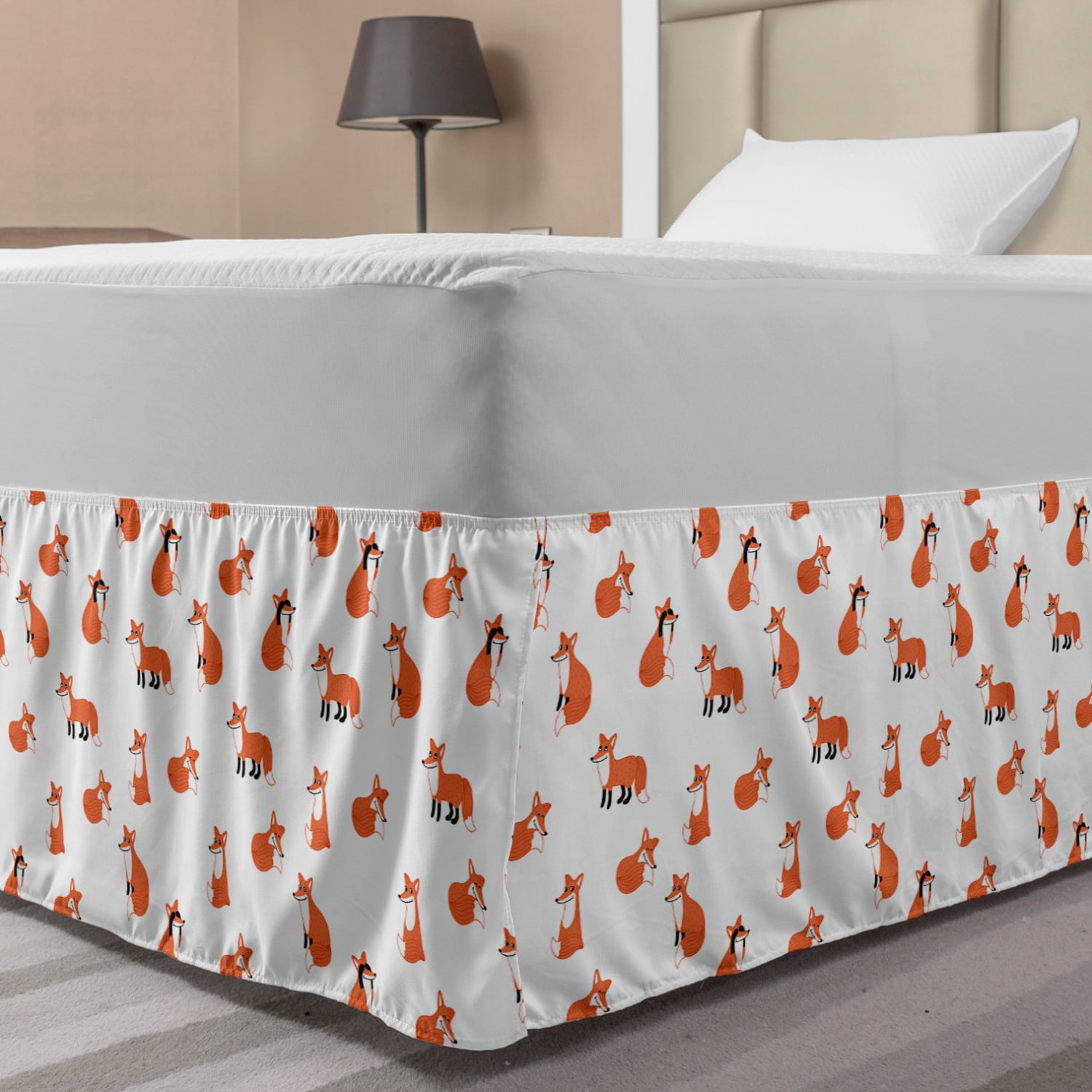 Fox Bed Skirt, Hand Drawn Funny Fox Playing Peekaboo Sleeping and ...