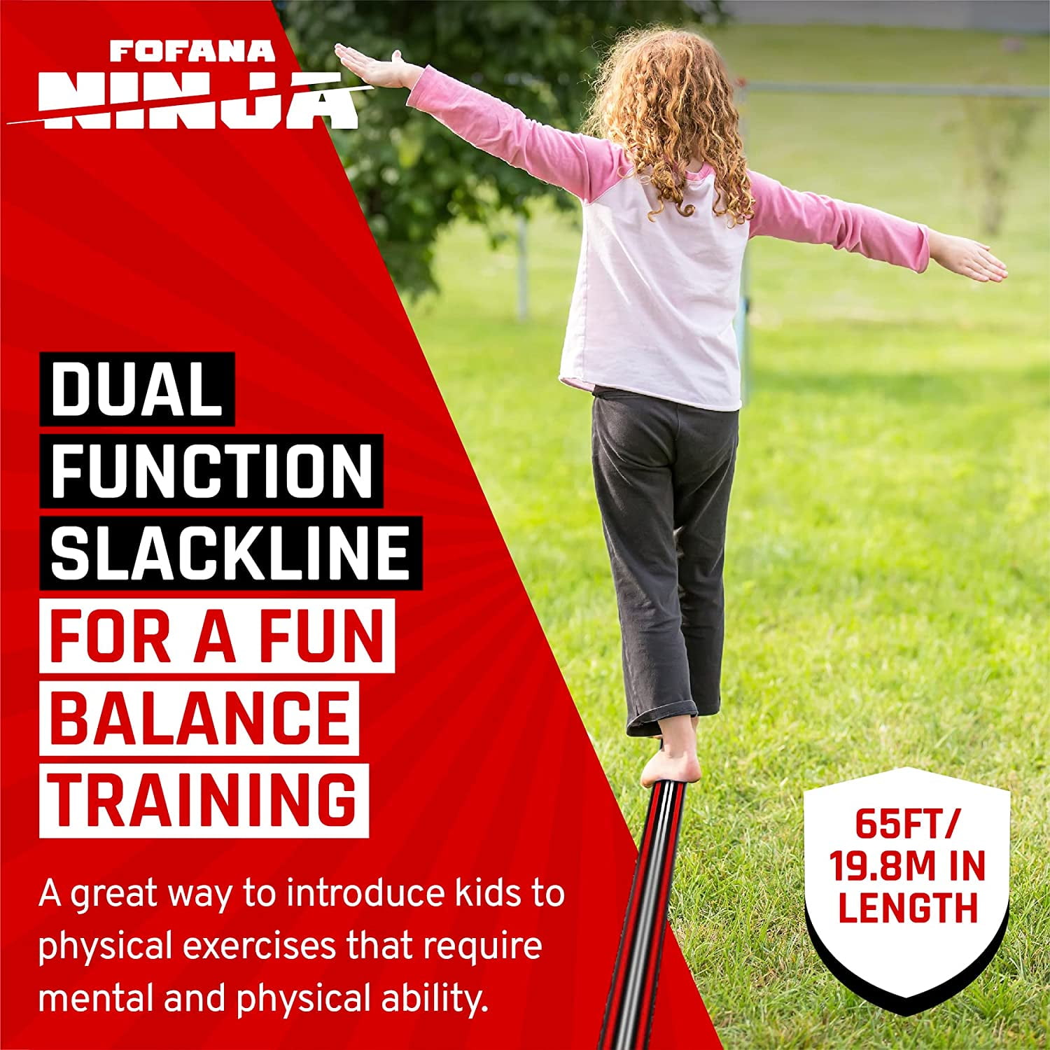 Fofana Ninja Slider Zip Lines for Kids and Adults Outdoor - 65 Ft ...