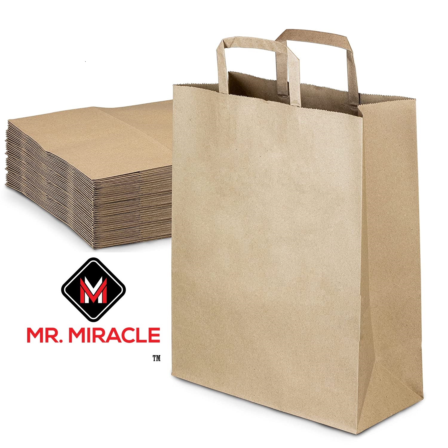 Mr Miracle Paper Retail Grocery Bags Kraft with Handles. Dim - 12x7x17 ...