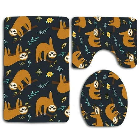 JSDART Super Cute Sloth Leaves and Flowers 3 Piece Bathroom Rugs Set ...