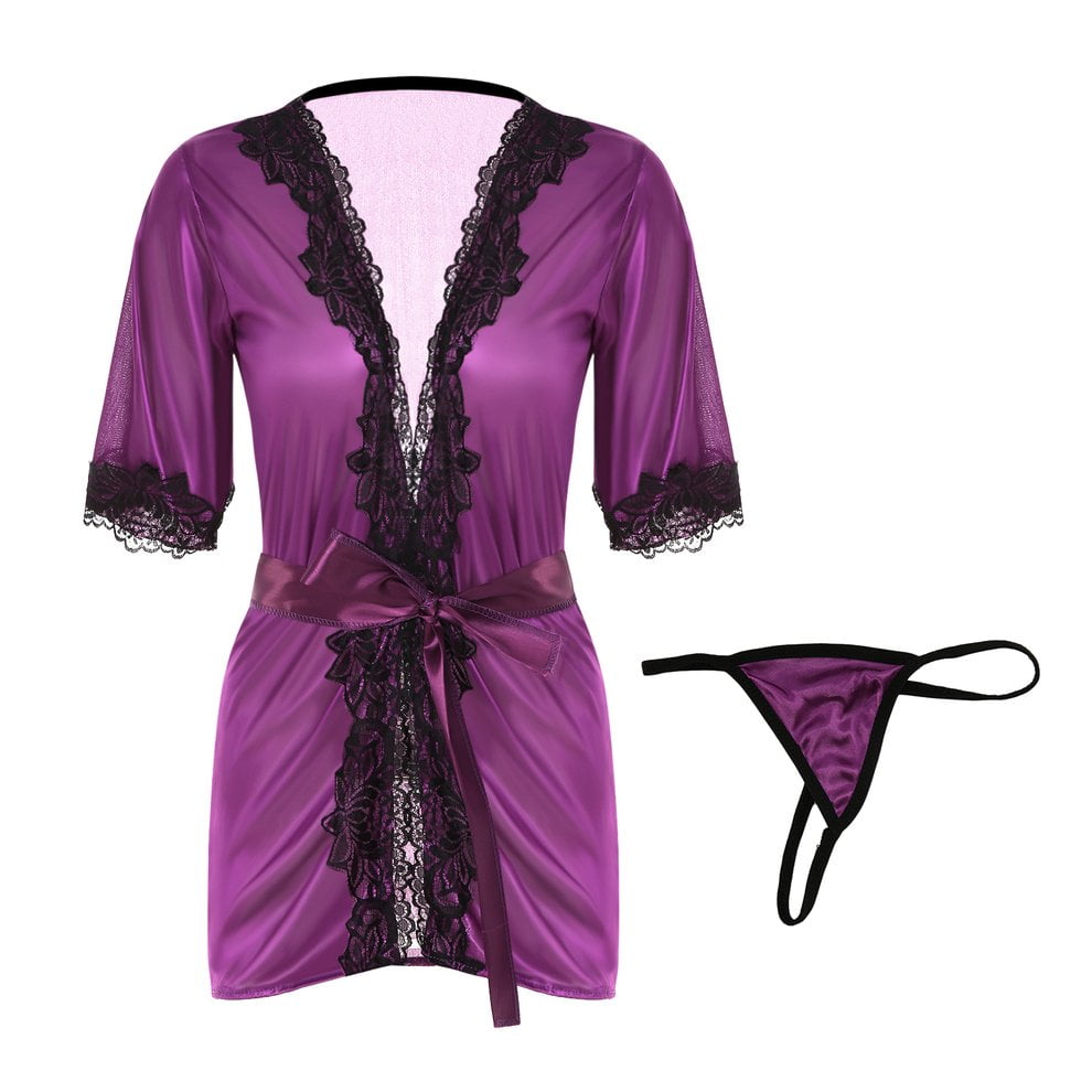 Sex Women Bathrobes Plug Size Lady Night Sleepwear Night Robe Lace