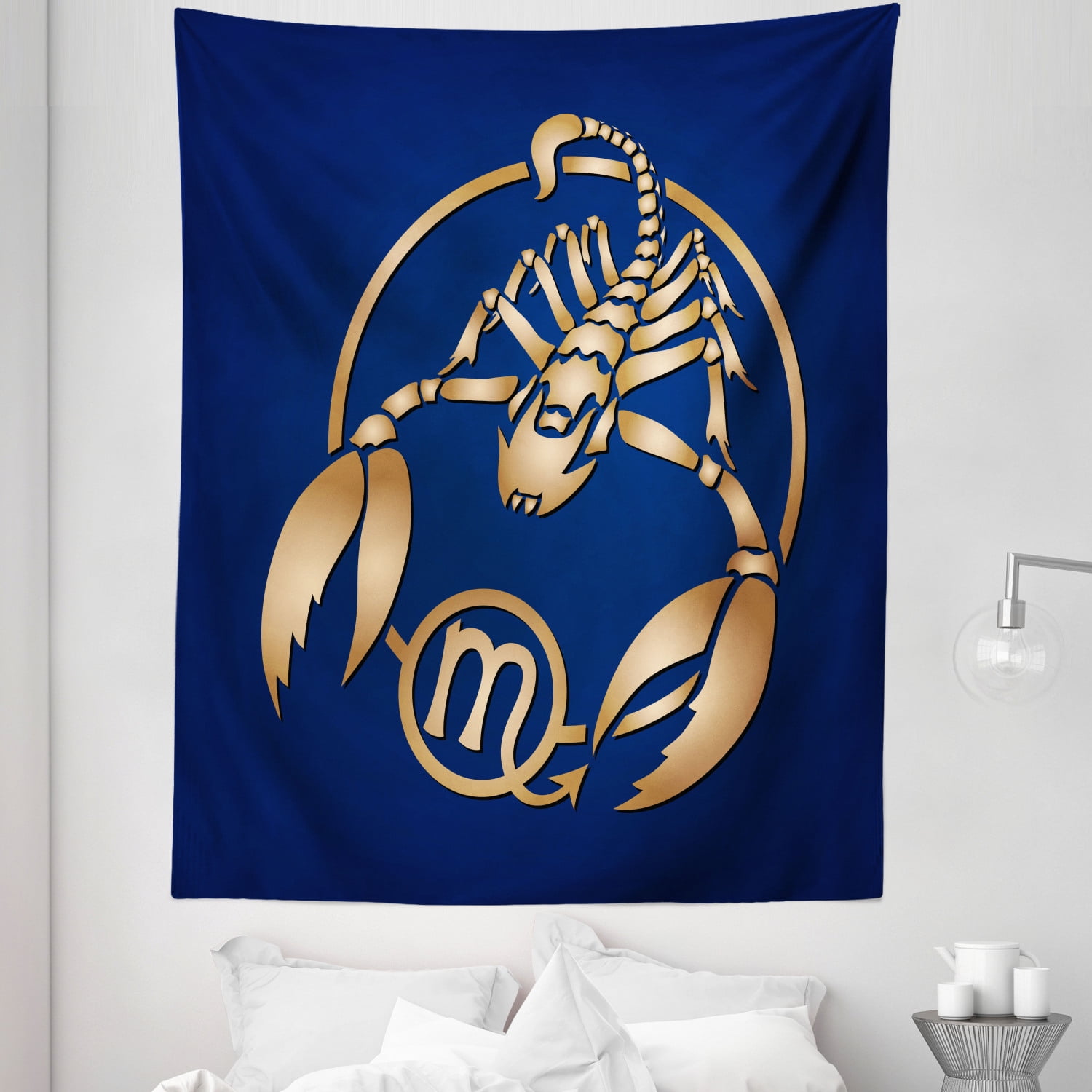 Zodiac Scorpio Tapestry, Horoscope in a Circular Design a Navy Blue ...