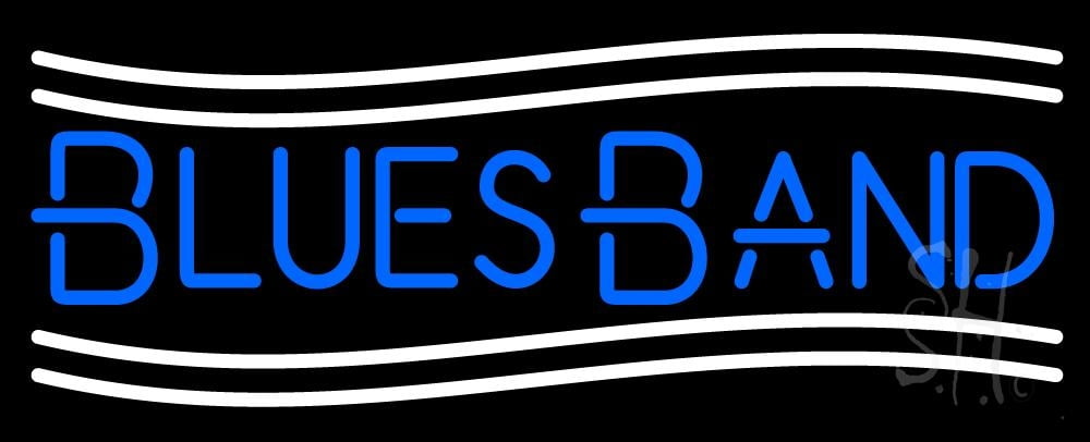 Blue Blues Band LED Neon Sign 10" Tall x 24" Wide - inches Black Square ...