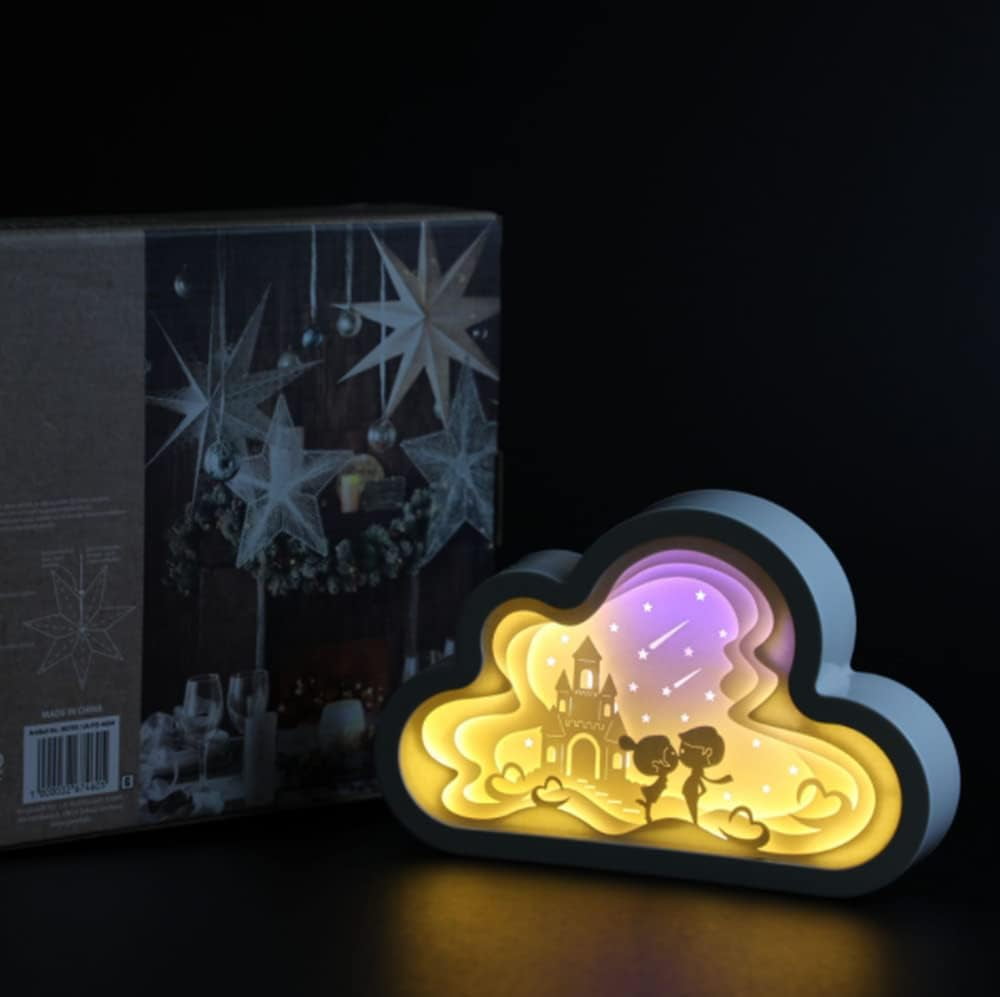 LINLIN 3D Papercut Light Boxes, Paper Carving Night Light Cloud Shadow ...