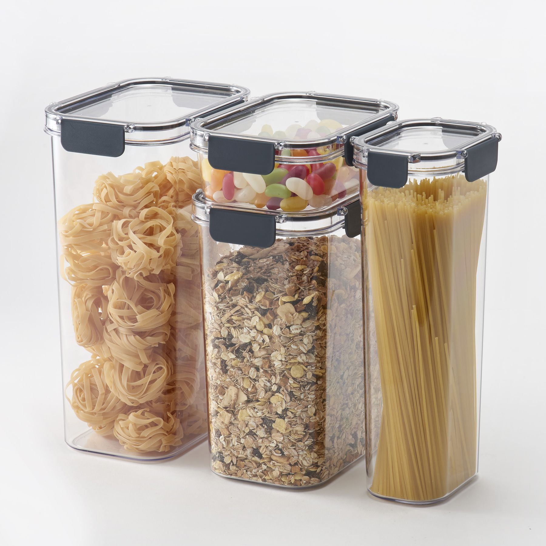 Buy Mainstays 4PK Rectangular Tritan Canister Set, Clear Lid and Grey ...