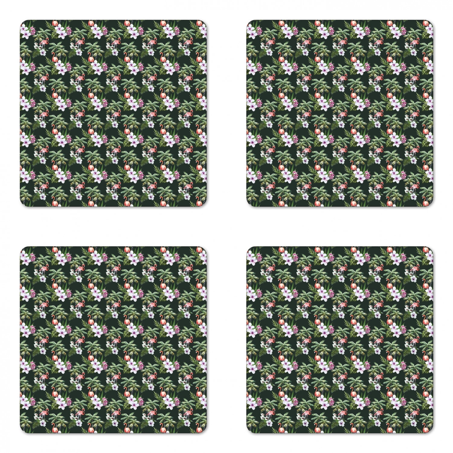Tropical Coaster Set of 4, Pattern of Bouquet with Exotic Flowers ...