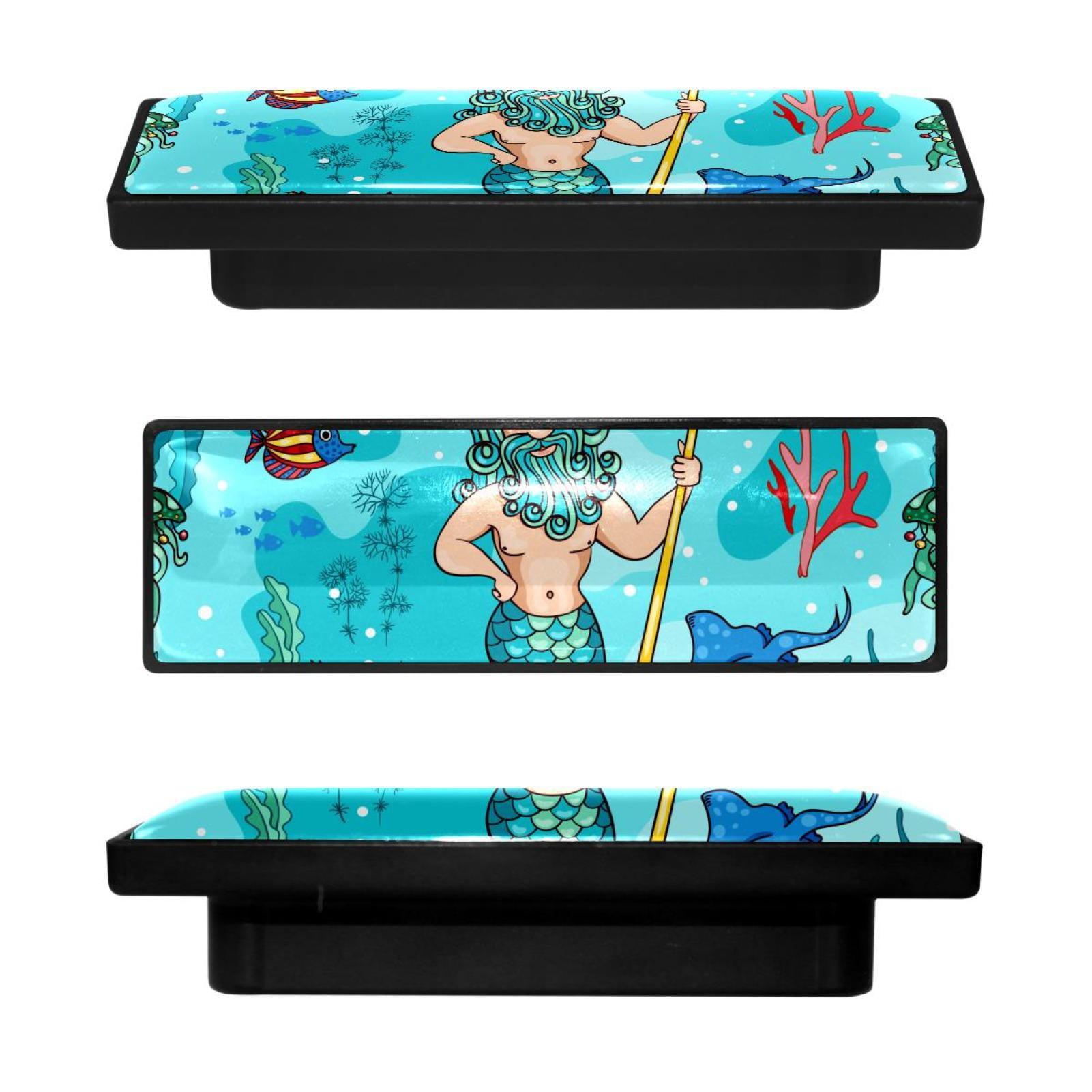 4 Pcs Rectangle Cabinet Handle Cupboard Knob Drawer Pulls Handle Underwater Mermaid Drawer Knobs ...