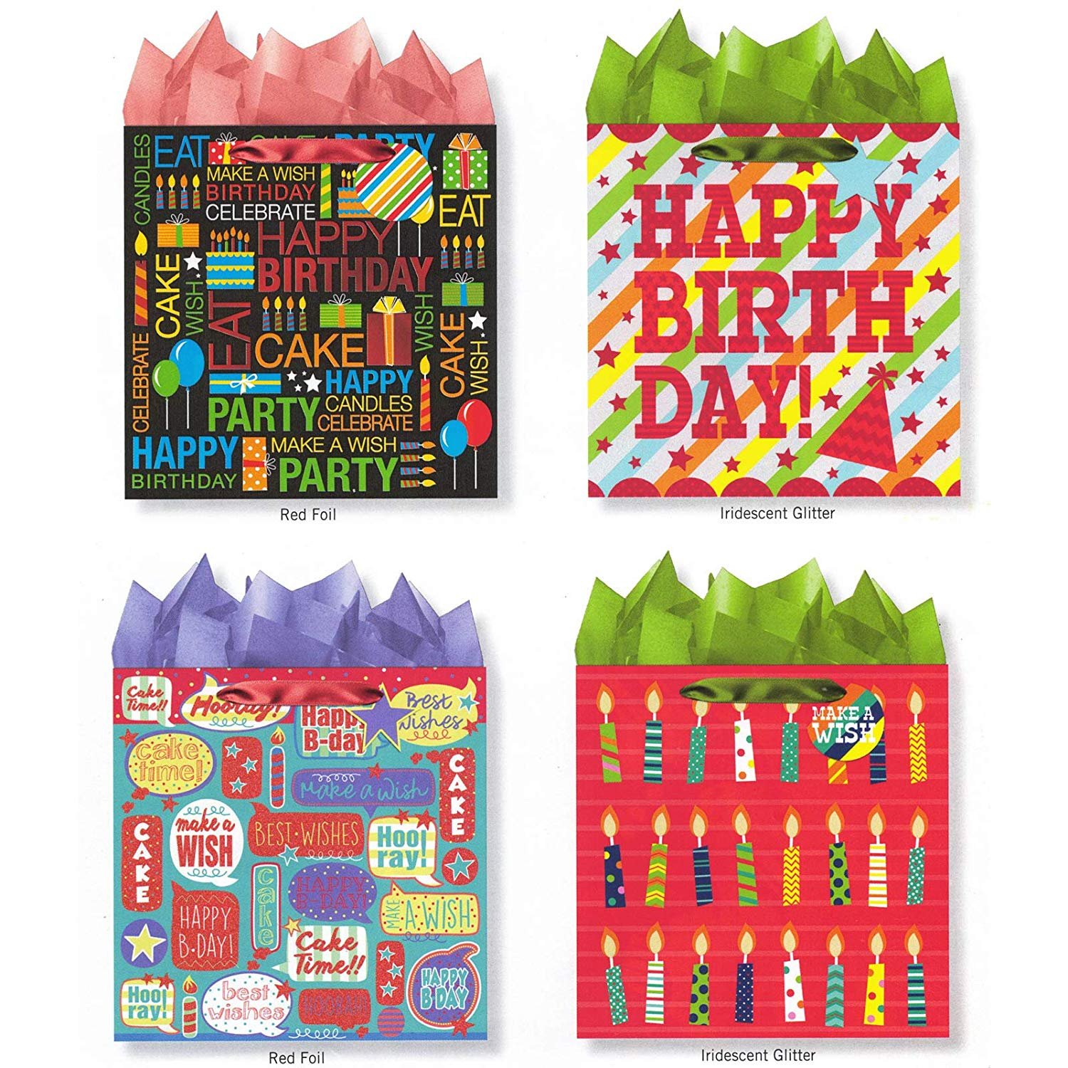 Pack Of 4 Large Happy Birthday Gift Bags Assortment Of Foil And Pack Of 4 Large Happy Birthday Gift Bags Assortment Of Foil And
