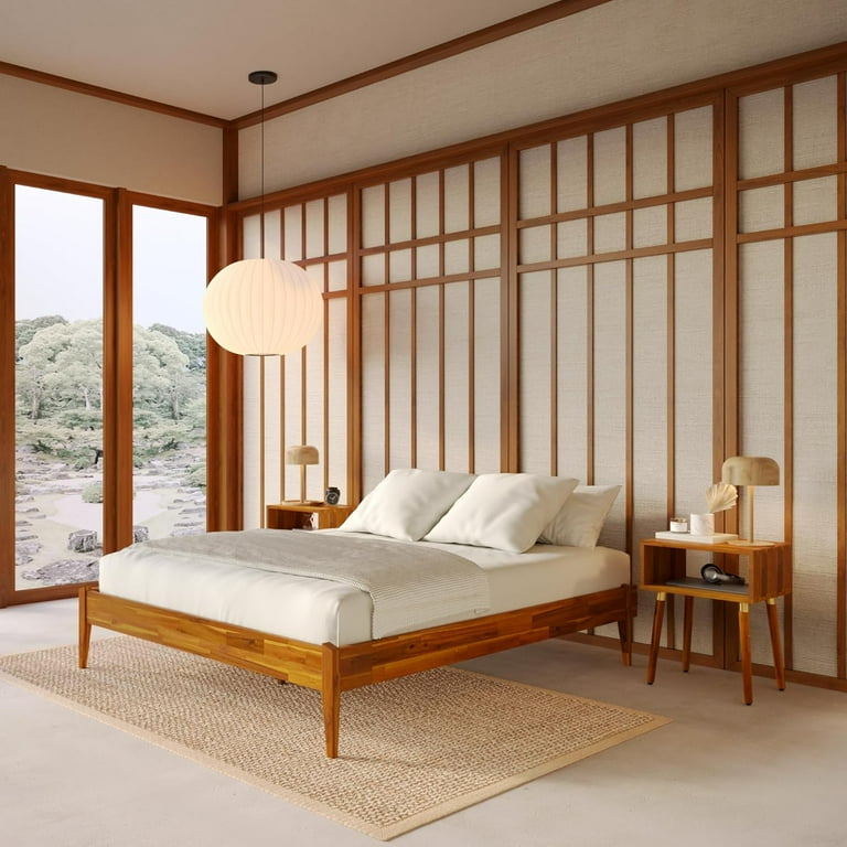 Bme Dinkee Queen Bed Frame Wood 15 Inch Solid Wood Platform Bed Frame Japanese Joinery Bed Modern Minimalist Style Wood Slat Support Easy Assembly No Box Spring Needed Caramel Walmart
