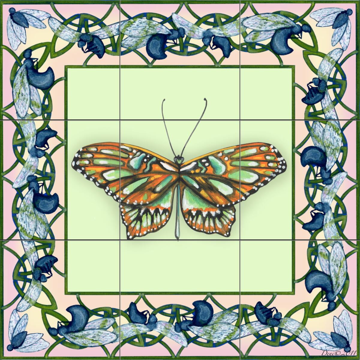 Tile Mural Kitchen Backsplash - Butterfly Square 5-DF - by Denise ...