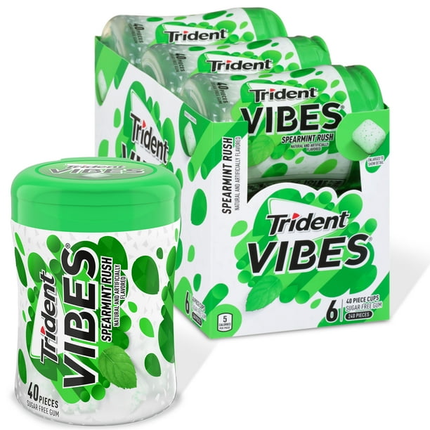 Trident Vibes Spearmint Rush Sugar Free Gum, 6 Bottles of 40 Pieces ...
