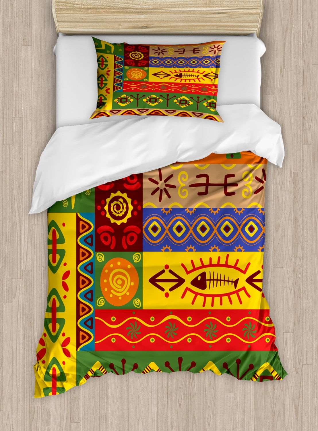 African Duvet Cover Set Twin Size, Abstract Ethnic West African Tribal ...