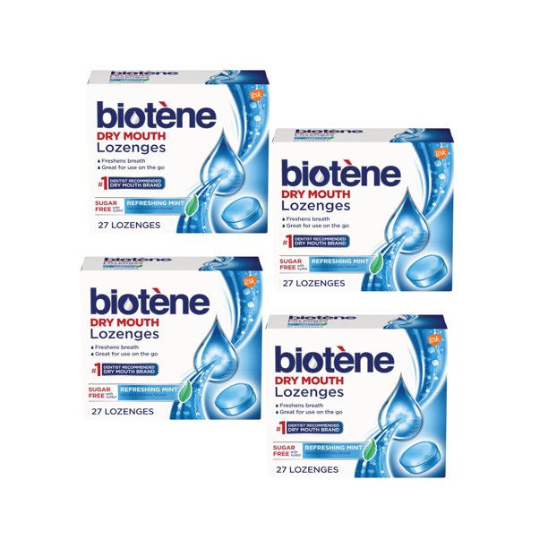 "4 Pack Biotene Dry Mouth Lozenges for Fresh Breath, Refreshing Mint ...