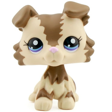 #58 Rera Littlest Pet Shop Brown Collie Dog Puppy Blue Eyes LPS Animal ...