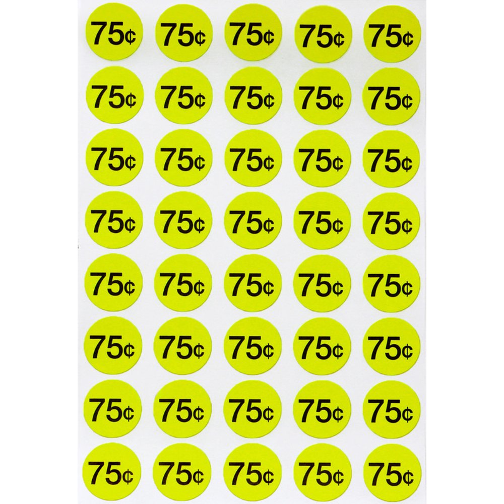 Preprinted pricing label $0.75 cents, Bonus Blank Dots 3/4" 19mm ...