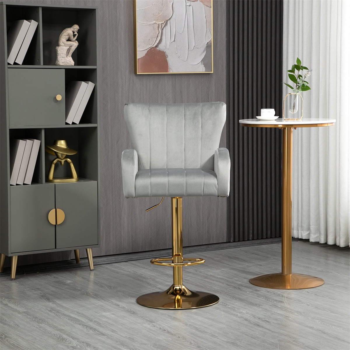 Modern Velvet Bar Stool with Back and Footrest for Adults, Counter ...