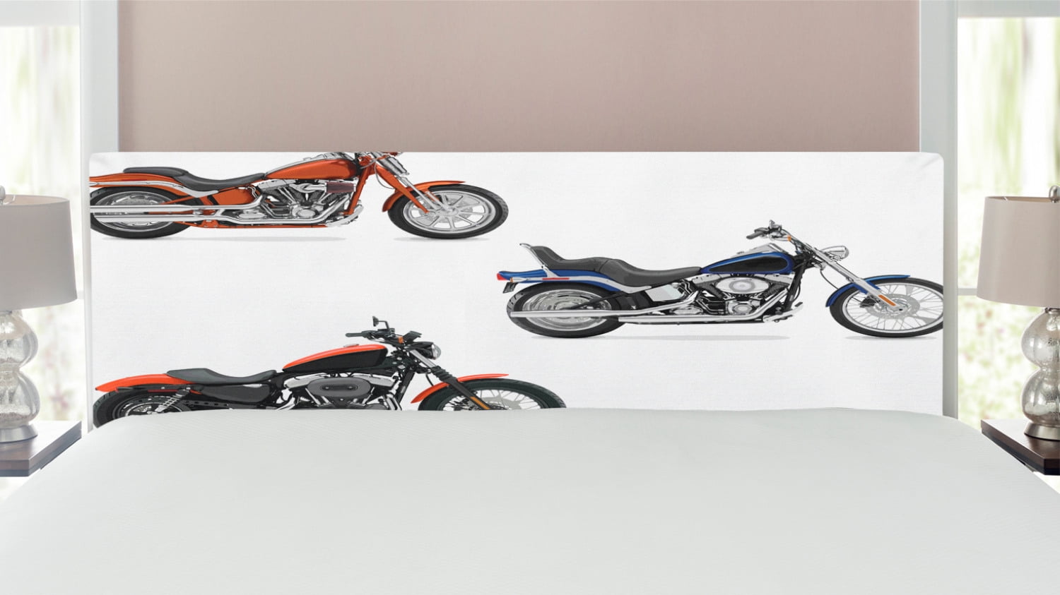 Motorcycle Headboard, Illustration of 3 Motorcycles Freedom Transport ...