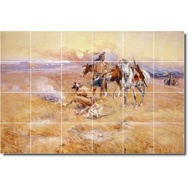 Ceramic Tile Mural-Charles Russell Western Shower Tile Mural 19. 60" w ...