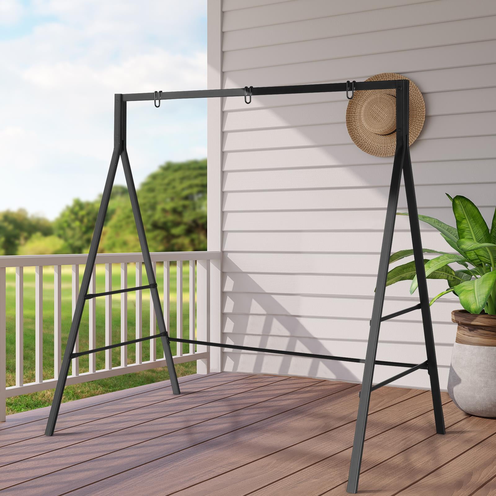 Zimtown Porch Swing Frame Metal Iron Art Swing Frame Flat Top Square ...