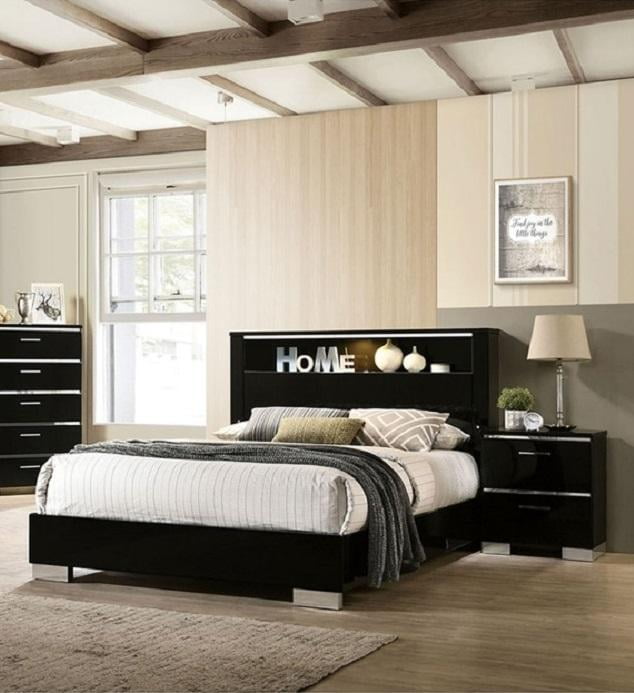 Contemporary Black Solid Wood King Bedroom Set 3pcs Foa Foa7039 Carlie