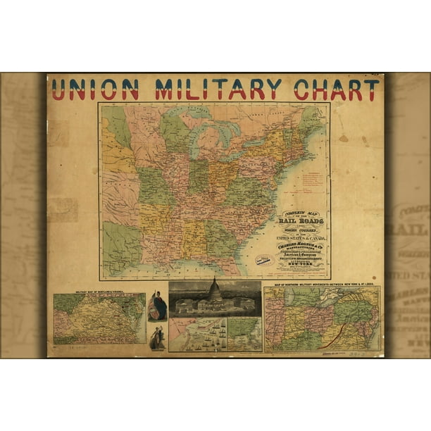 24"x36" Gallery Poster, railroad waterway map United States america ...