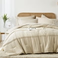 7Piece-King(104"X90") Beige Grid Pinch Pleat Striped Bed-in-a-Bag ...