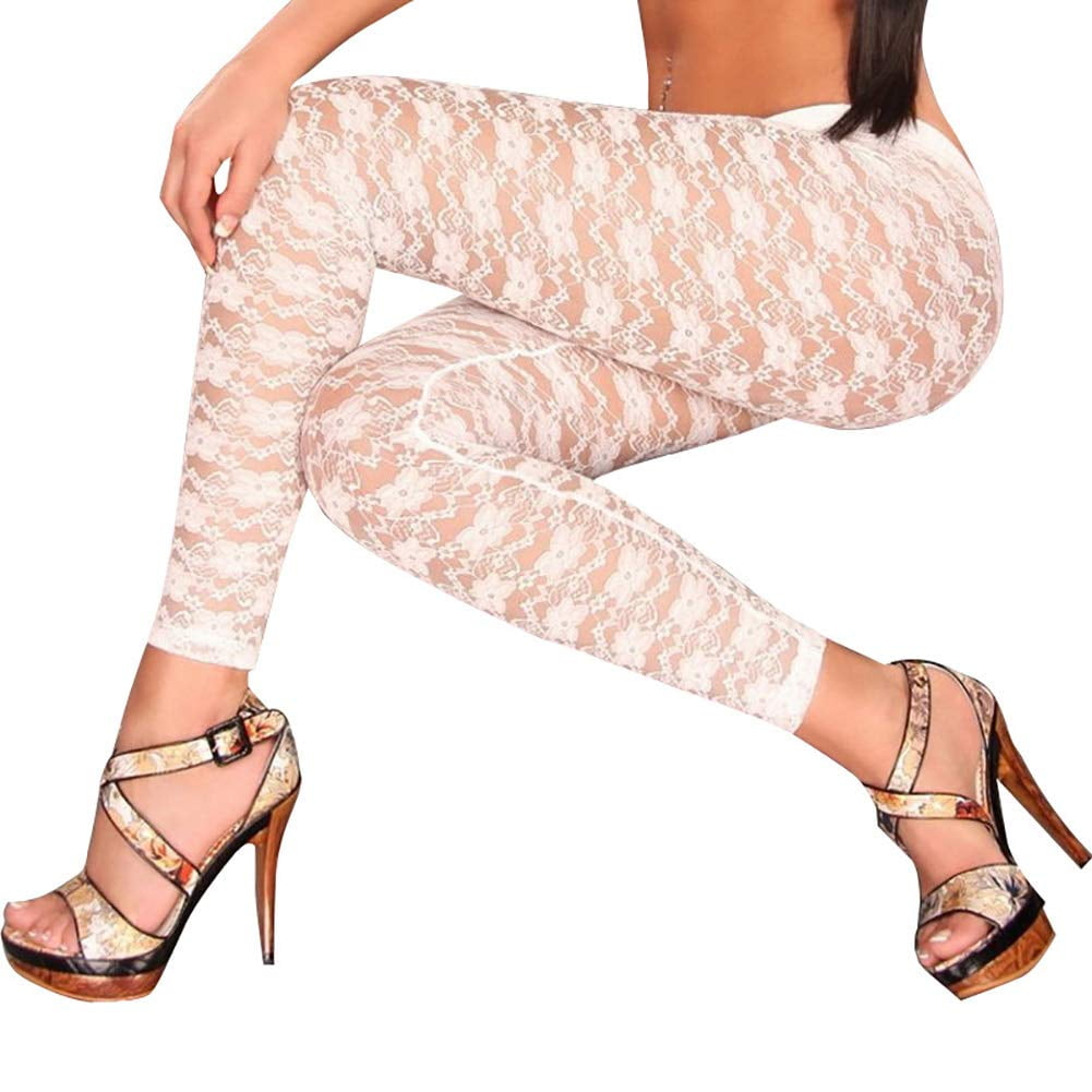 Lookwoild Lookwoild Women Floral Lace Footless Leggings Pants Hollow