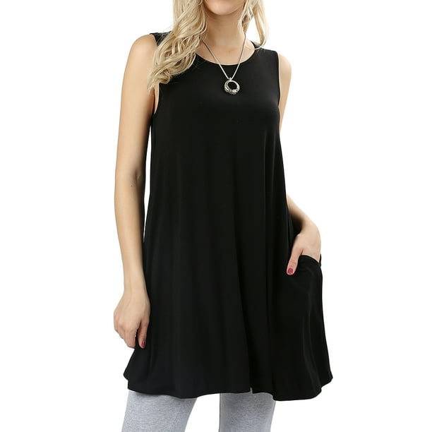 Thelovely Women Round Neck Sleeveless Flowy Tunic Top With Side