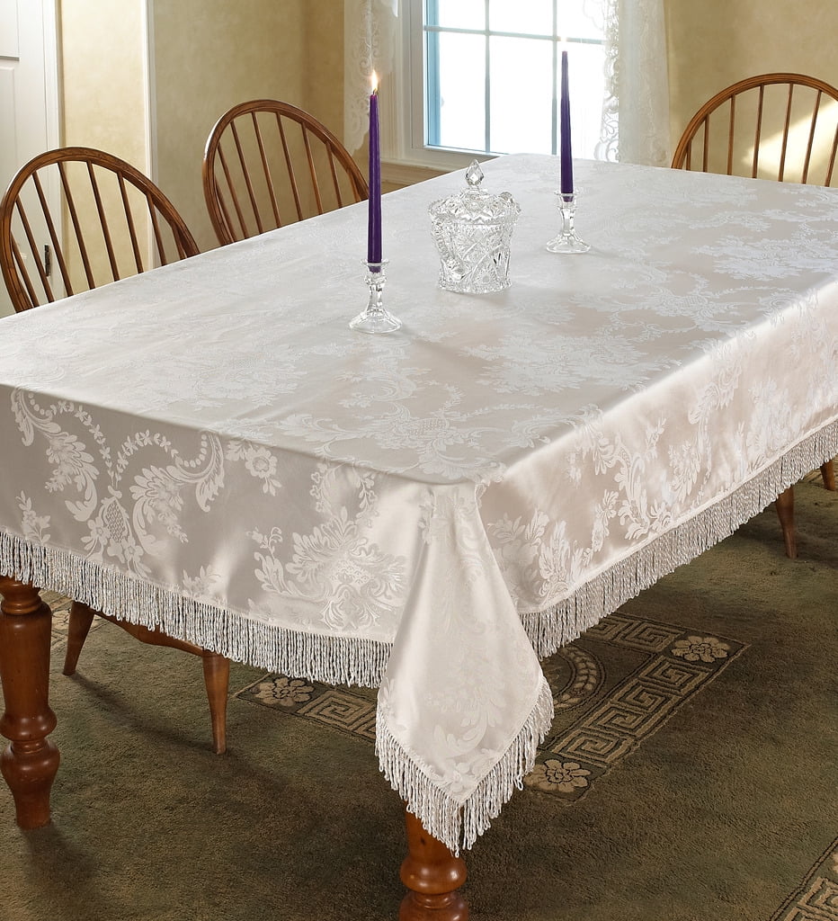 Majestic Damask Design Tablecloth - White 54" by 72" Oblong / Rectangle ...