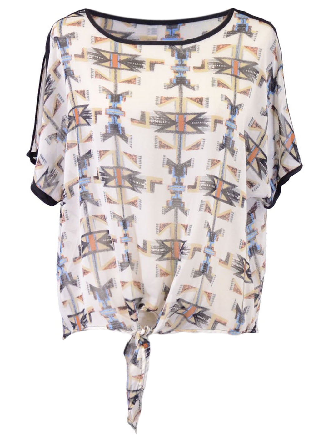 Millibon Aztec Tribal Inspired Print Short Sleeves Tie Waist Sheer ...