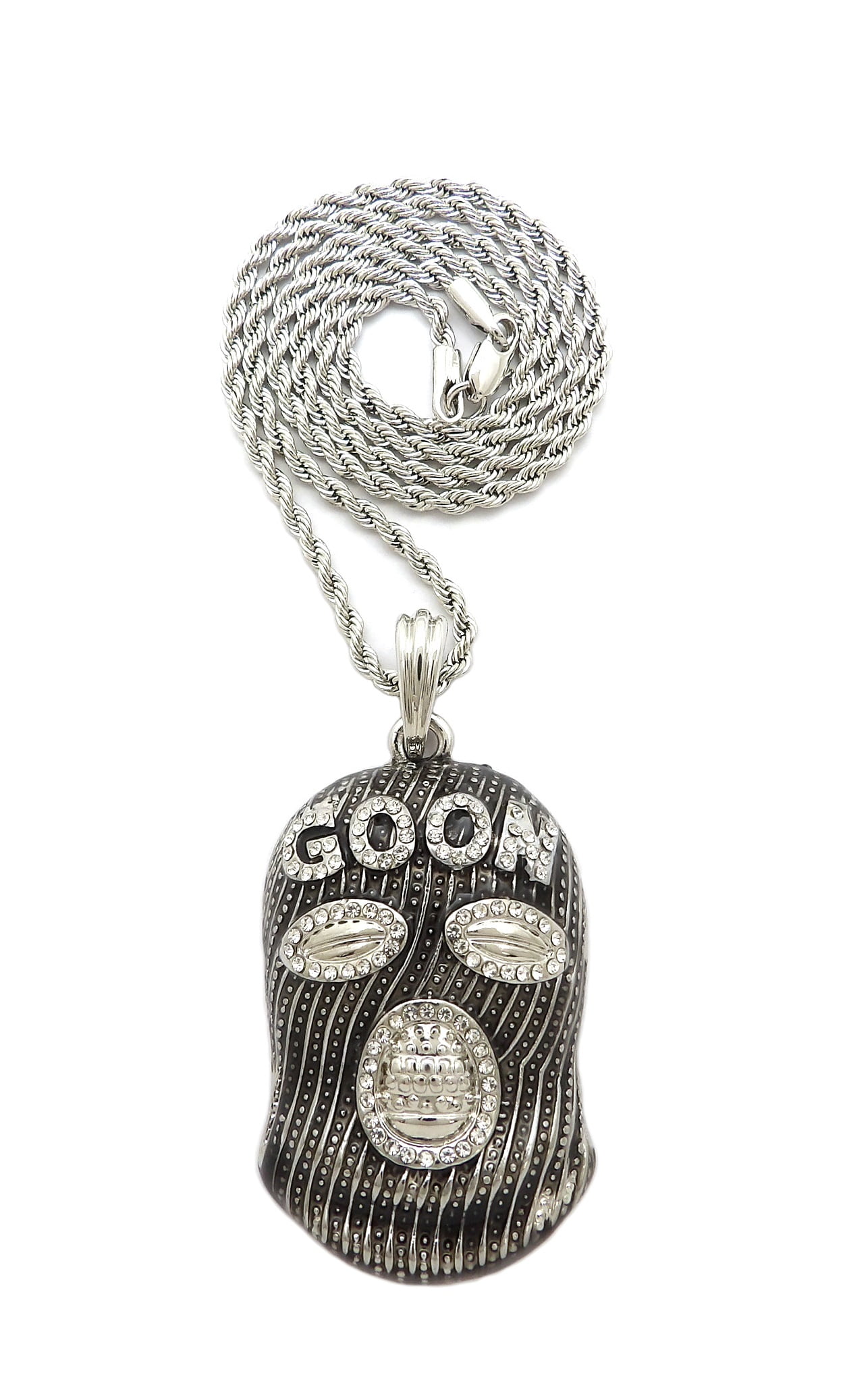 Stone Stud Full Face Ski Mask Goon Pendant with 2mm Rope Chain Necklace ...