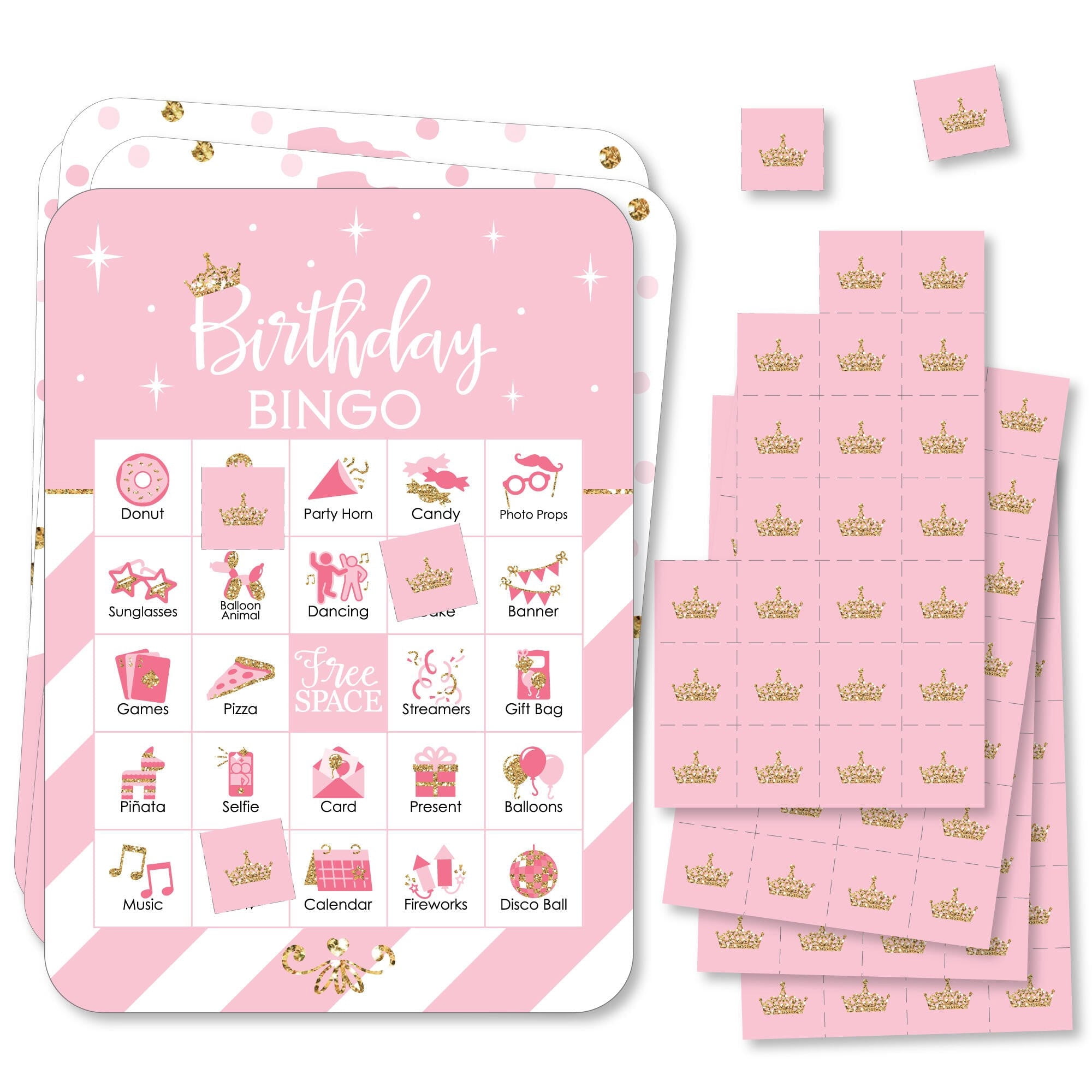 Big Dot of Happiness Little Princess Crown - Picture Bingo Cards and ...