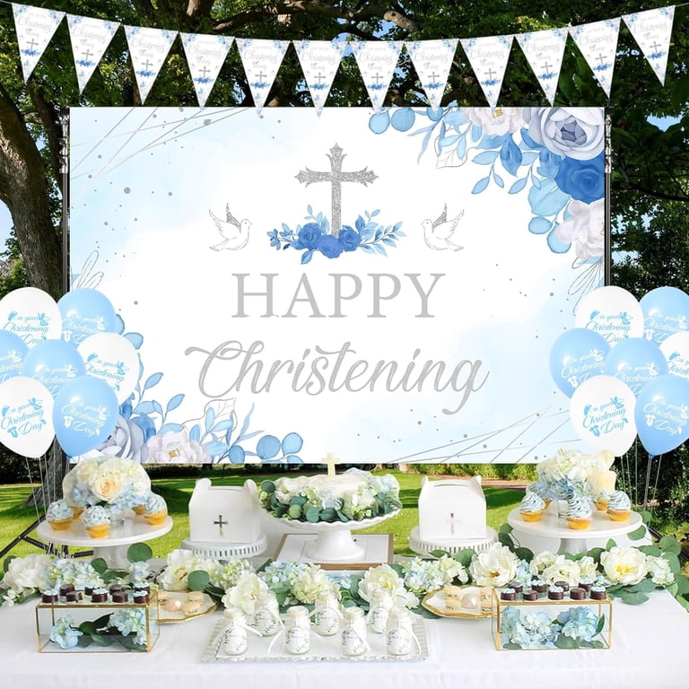 Blue Baptism Backdrop Baptism Decoration Ideas For Baby Boy Blushing