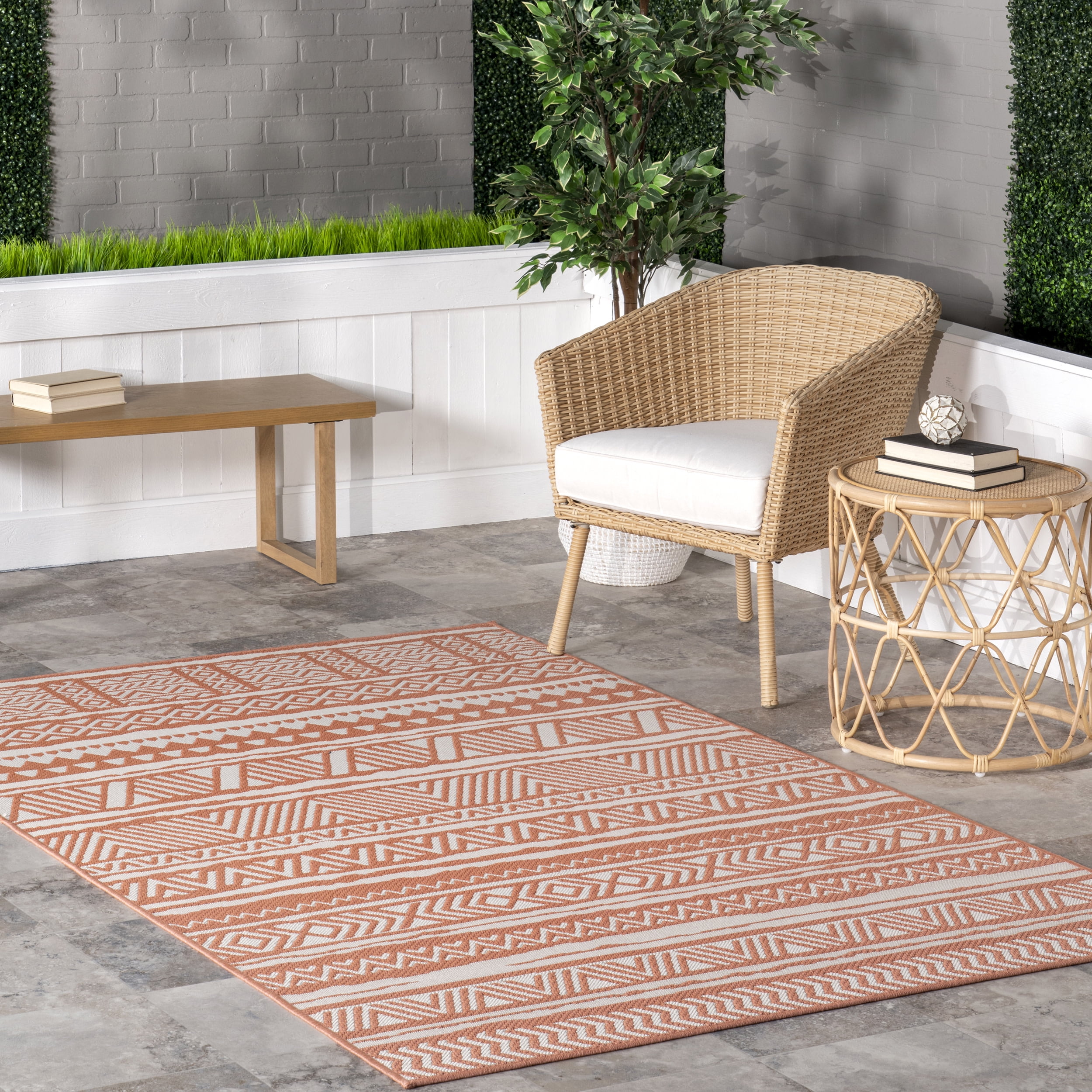 nuLOOM Abbey Tribal Striped Indoor/Outdoor Area Rug, 5' x 8', Rust ...