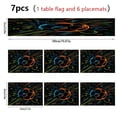 7 Piece Linen Table Runner and Placemats Set, Colorful Neon Ball Motion ...