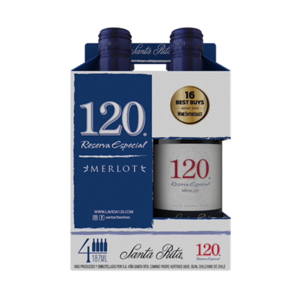 Santa Rita, Vino Tinto 120 Merlot, 187 ml, 4 botellas Santa Rita Vino ...