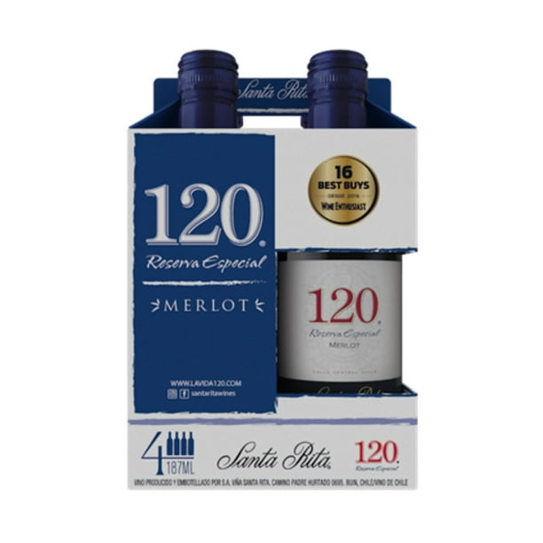 Santa Rita, Vino Tinto 120 Merlot, 187 ml, 4 botellas Santa Rita Vino ...