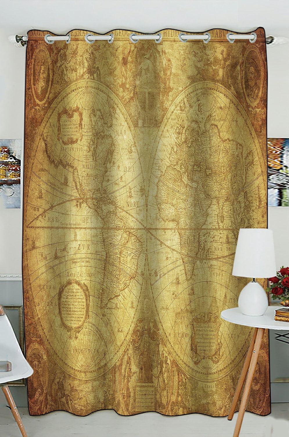 Phfzk Global Map Window Curtain, Ancient World Map Window Curtain ...