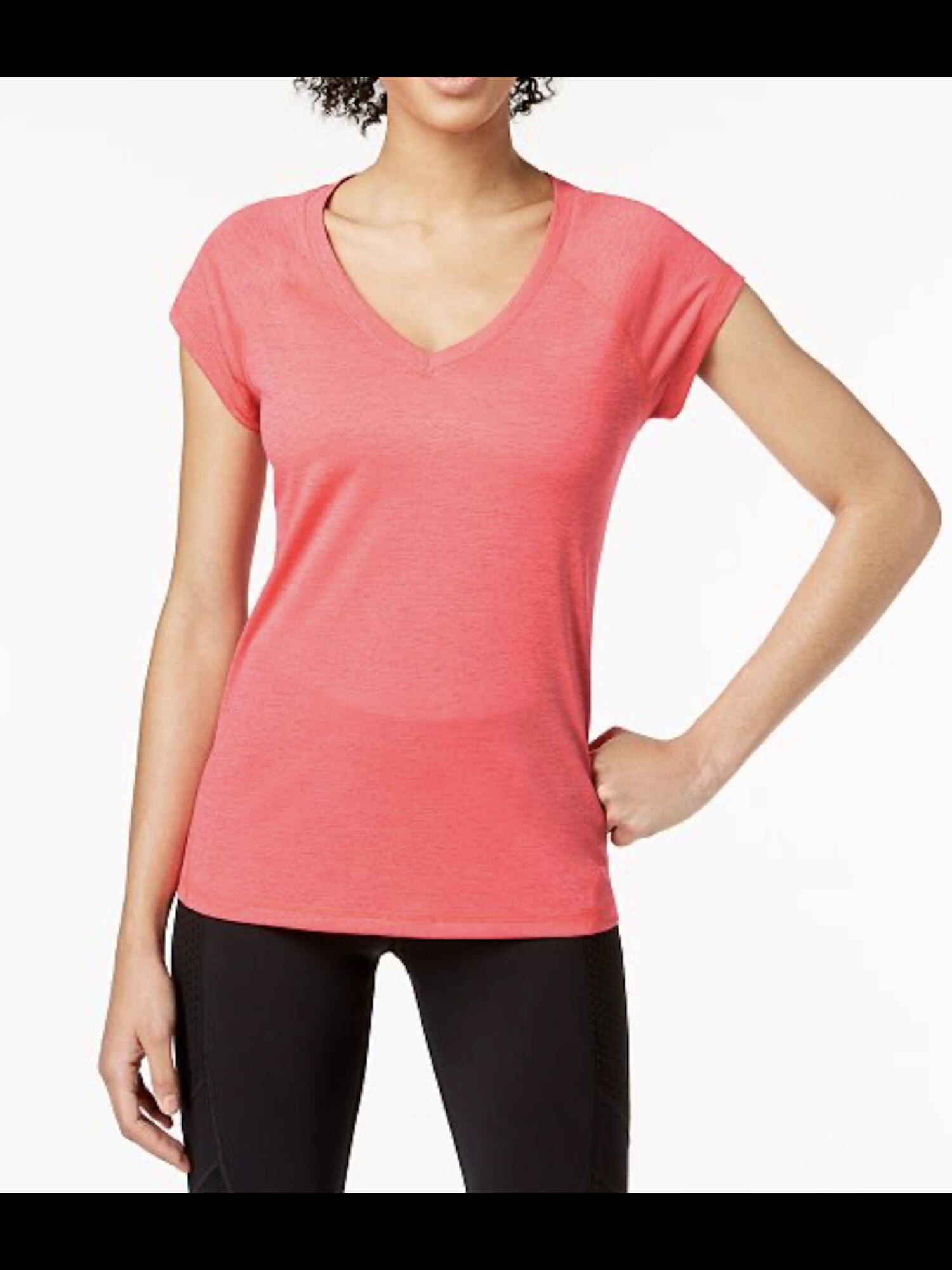 Ideology Ideology Womens Pink Short Sleeve V Neck T Shirt Top Size