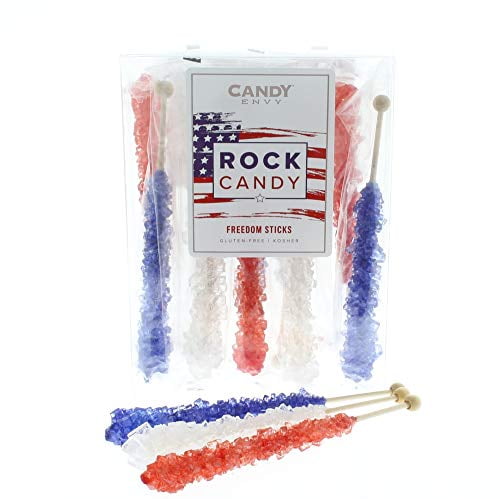 Candy Envy Patriotic USA Rock Candy, Red White and Navy Blue, 10 Count ...