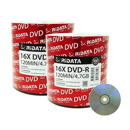 200 Pack Ridata DVD-R 16X 4.7GB 120 Min Silver Logo Top Blank Data ...