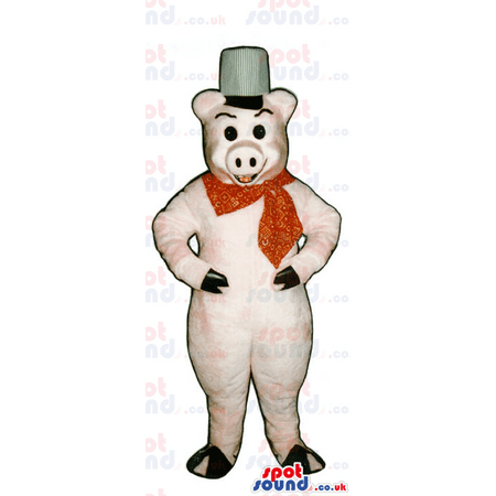 Customizable Pig Plush SPOTSOUND Mascot Wearing A Red Neck Scarf And A ...