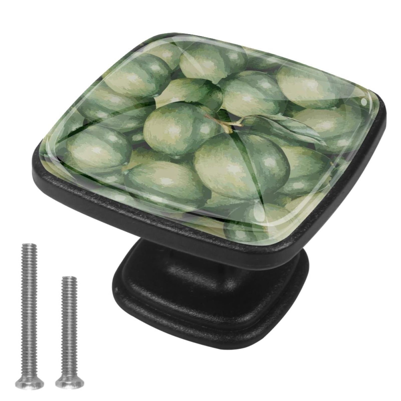 4 Pcs Cabinet Handle Drawer Pulls Green Fruit Knobs with Screws Square ...