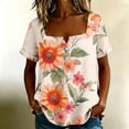 Enjoytime Womens Short Sleeve Tops Print Button Down Square Neck Casual ...
