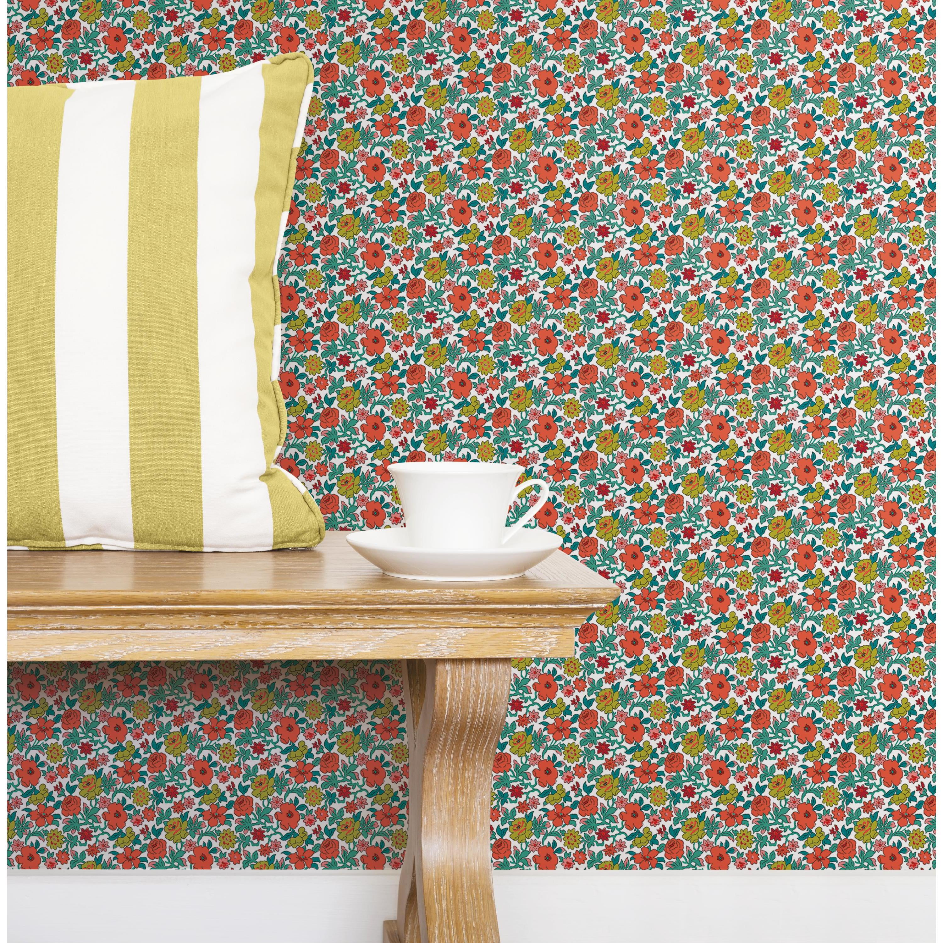 RoomMates Floral Ditzy Vine Green And Red Peel And Stick Wallpaper Home Garden roommates-floral-ditzy-vine-green-and-red-peel-and-stick-wallpaper-home-garden