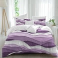 4 Piece Duvet Cover Set Cal king, Gradient Purple Sea Wave Line Soft ...